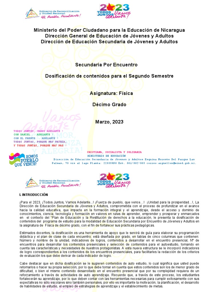 Dosificación Física 10mo Grado 2023 | PDF | Gravedad | Aprendizaje