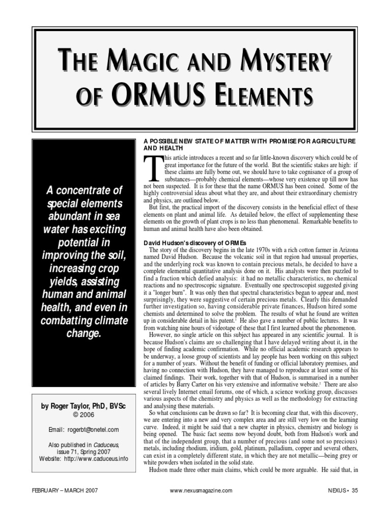 Discovering ORMUS: New Matter for Health | PDF | Metals | Chemistry