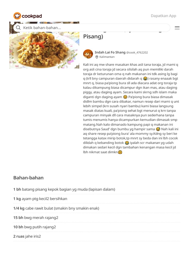 Resep Pa'piong Ayam Burak Toraja | PDF