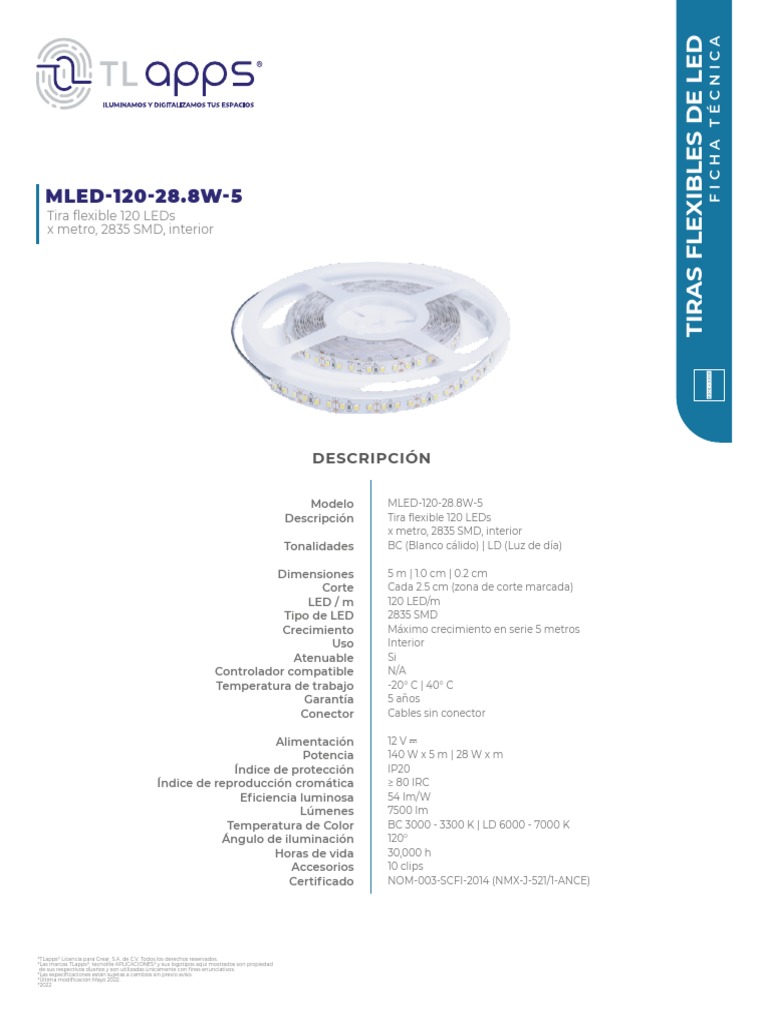 Ficha Tecnica Mled 120 28.8W 5 | PDF | Diodo emisor de luz | Óptica