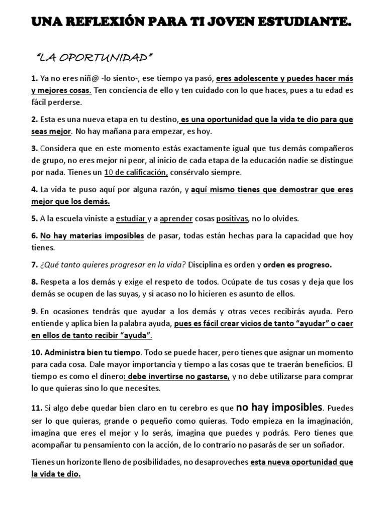 Una Reflexión para Ti Joven Estudiante | PDF