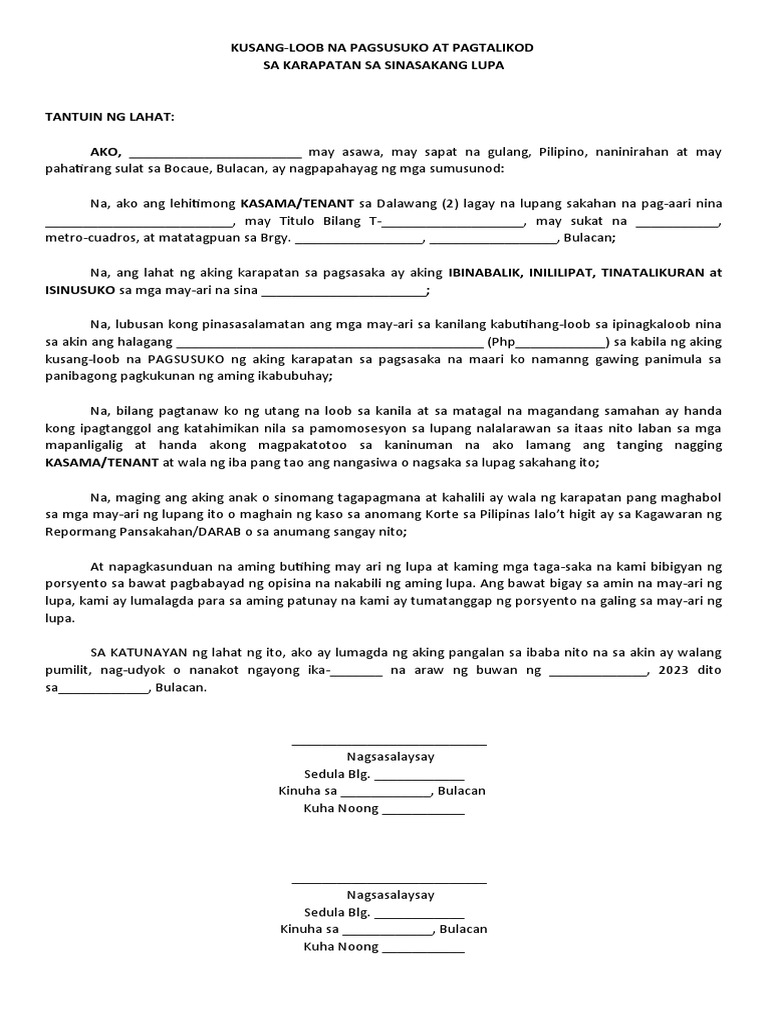 KUSANG-loob ba pagsuko at pagtalikod sa karapatan sa sinasakang lupa | PDF