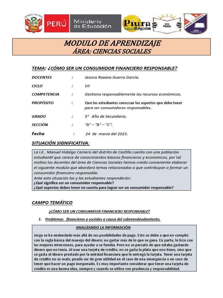 Módulo CCSS Semana 1 - 5°-Mohc.-23 | PDF | Deuda | Tarjeta de crédito