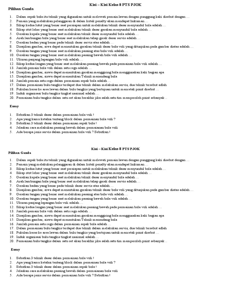 Soal PTS Kelas 8 Pjok | PDF