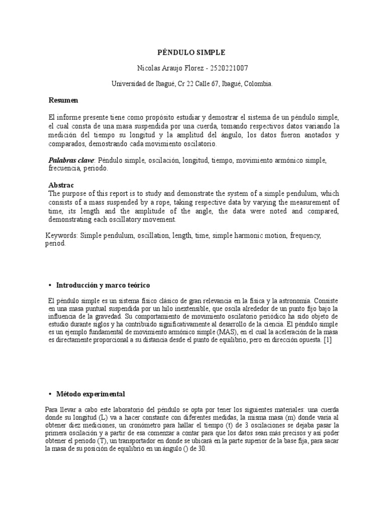 Pendulo Simple | PDF | Péndulo | Oscilación