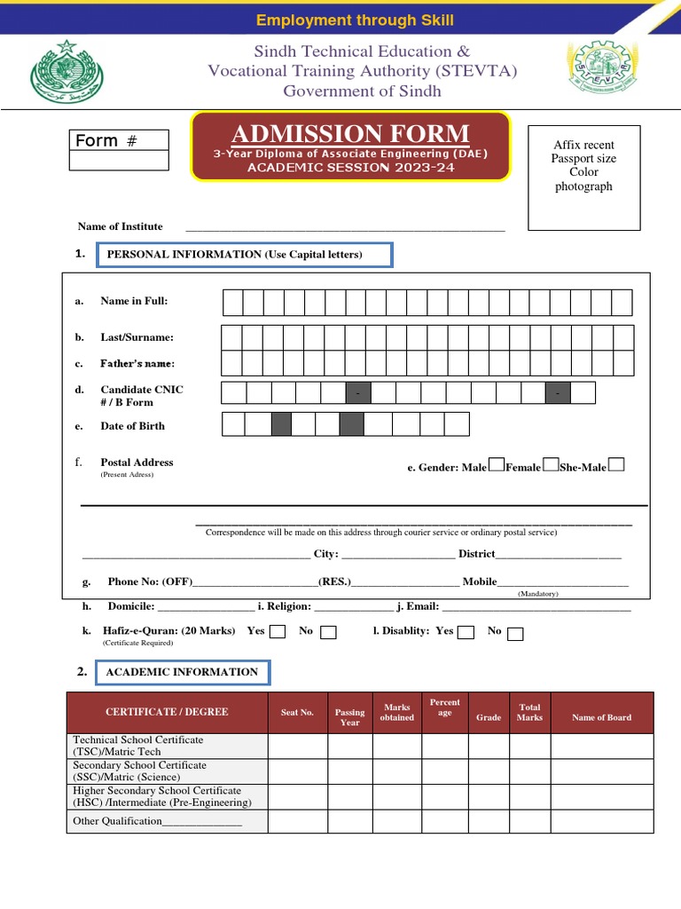1 Admission - Form 2023-24 | PDF | University And College Admission ...