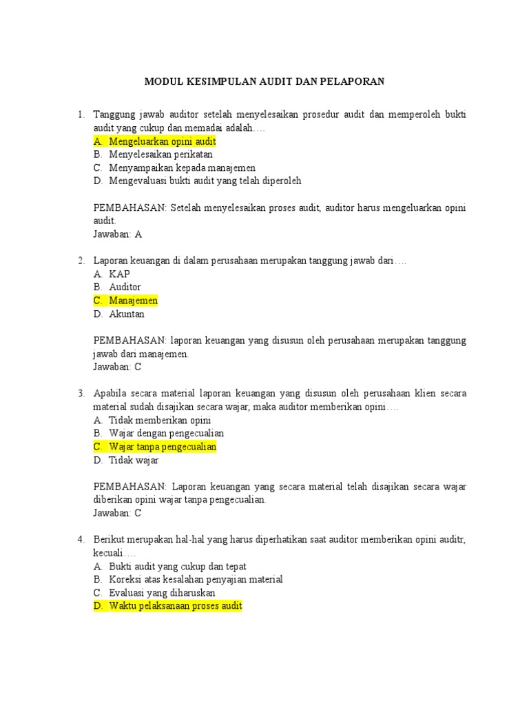 Latihan Soal Penyelesaian Audit | PDF