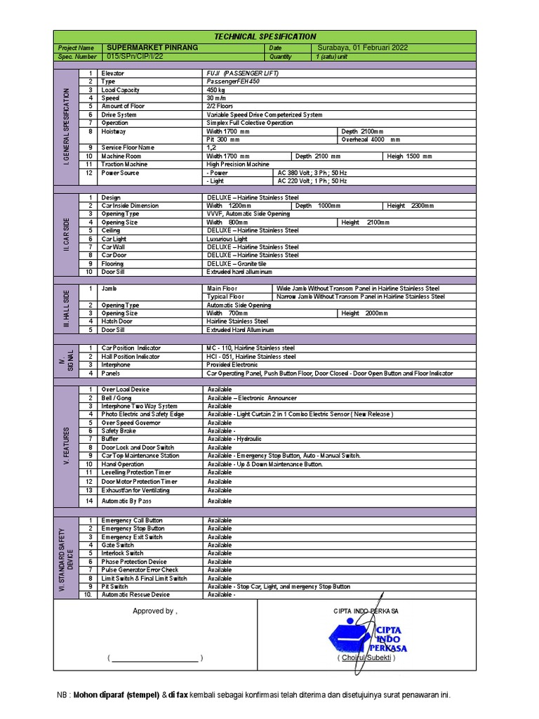 Technical Spesification | Download Free PDF | Elevator | Switch