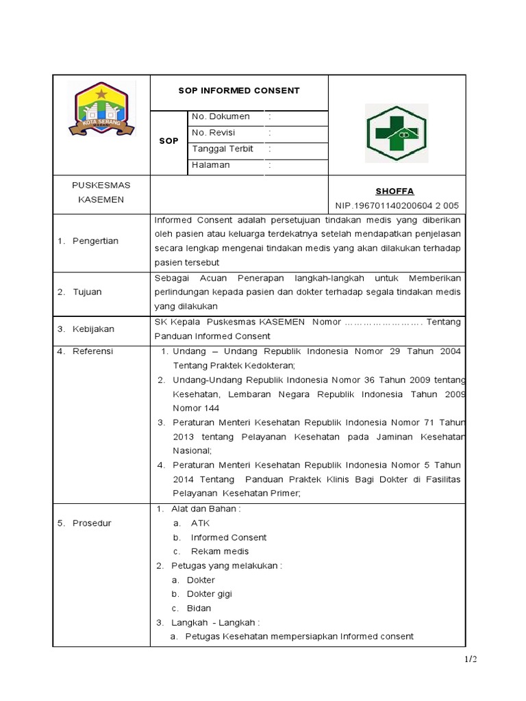 Panduan SOP Informed Consent Medis | PDF | Pengembangan Diri