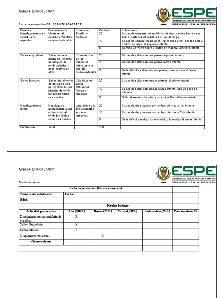 Evaluación de Prueba KTK Adaptada | PDF