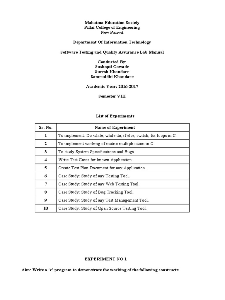 Stqa Lab Manual | PDF