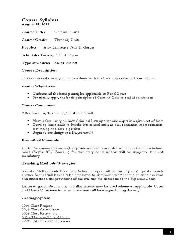 Crim 1 Syllabus | PDF | Public Sphere | Crimes