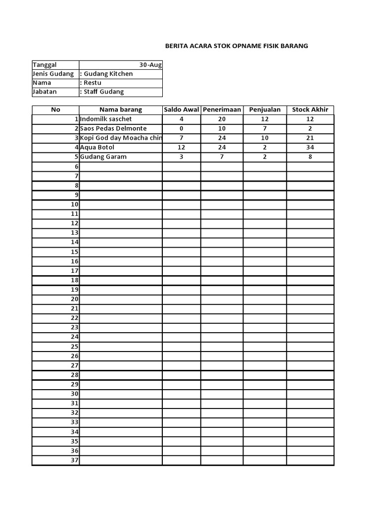 Form Stock Opname | PDF