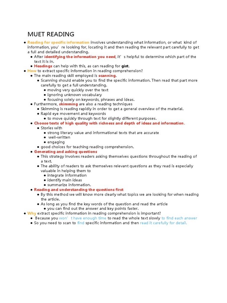 MUET Reading Comprehension Techniques | PDF | Career & Growth
