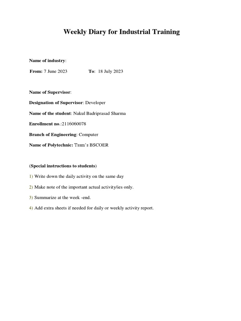 Weekly Diary Python | PDF | Control Flow | Class (Computer Programming)