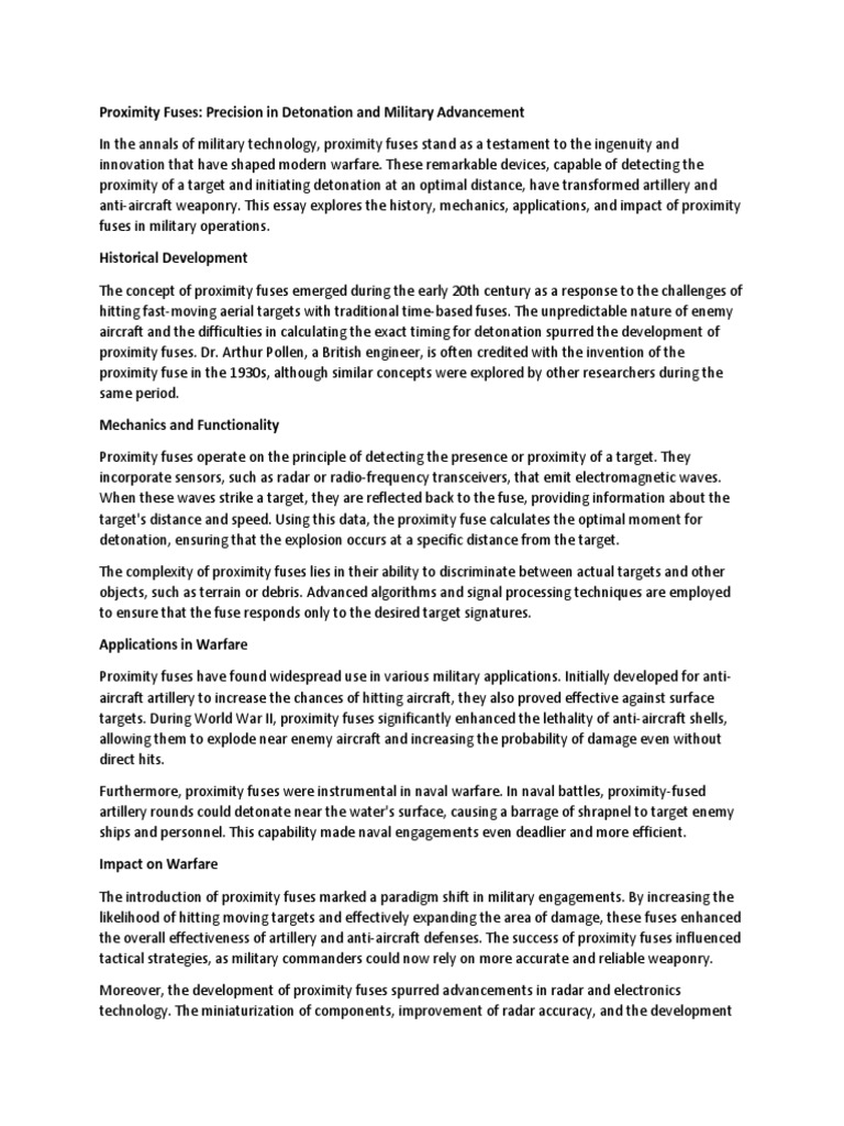 Proximity Fuses Essay | PDF | Fuze | Artillery