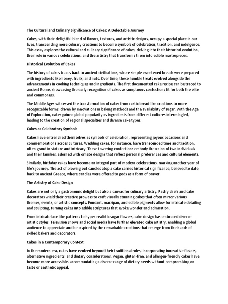 Essay On Cakes | PDF | Cakes | Confectionery
