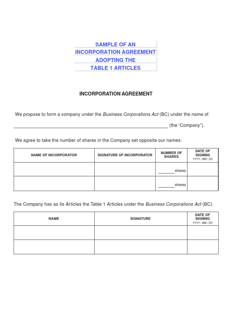Incorporation Agreement Guide | PDF | Proxy Voting | Dividend