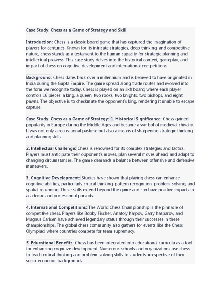 Case Study Chess | PDF | Chess | Abstract Strategy Games