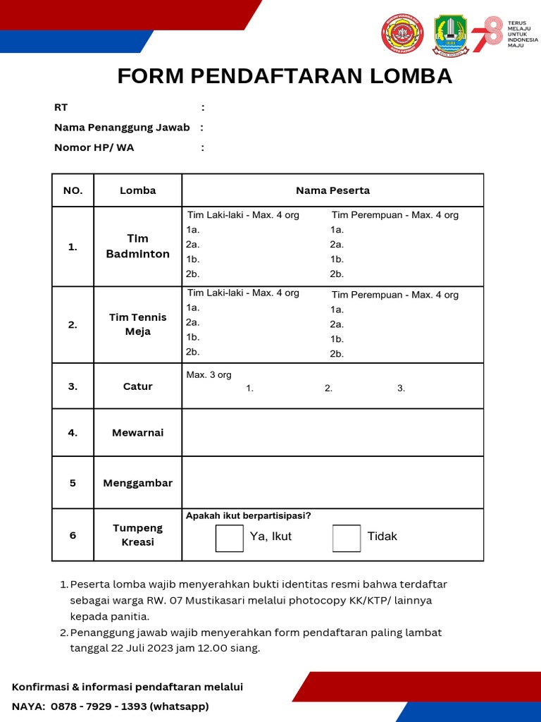 Form Pendaftaran Lomba | PDF