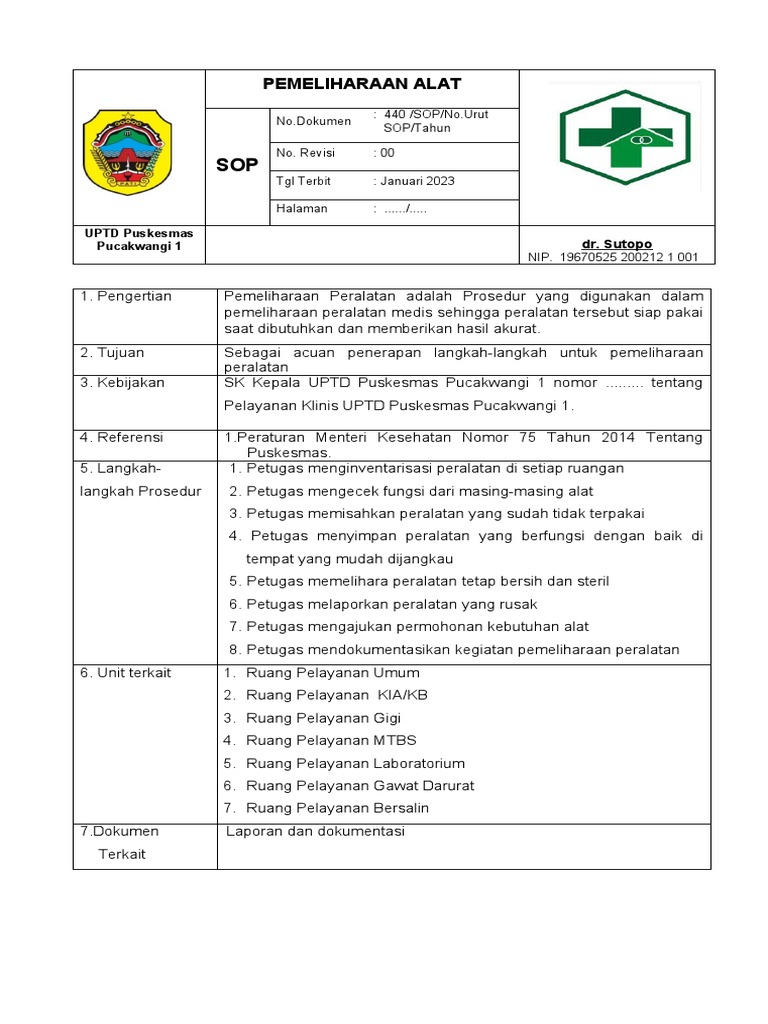 Sop Pemeliharaan Peralatan | PDF