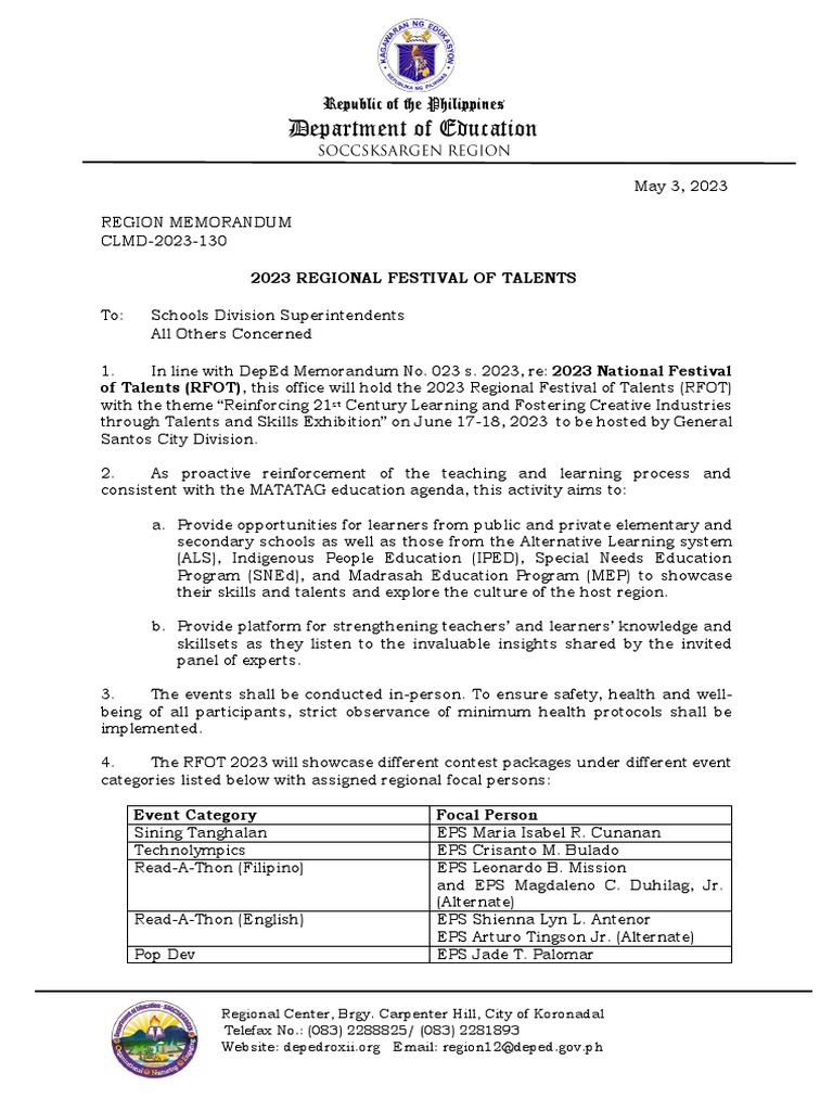 2023 Regional Festival of Talents | PDF