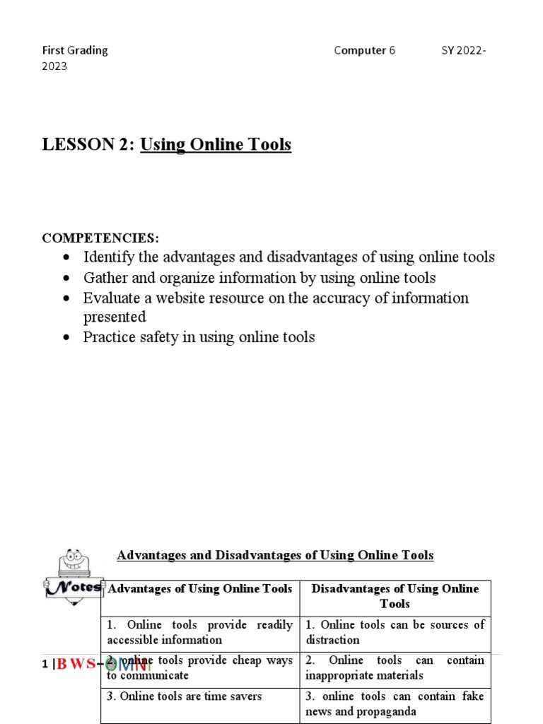 G6Q1LESSON2 (Using Online Tools) | PDF | World Wide Web | Internet & Web