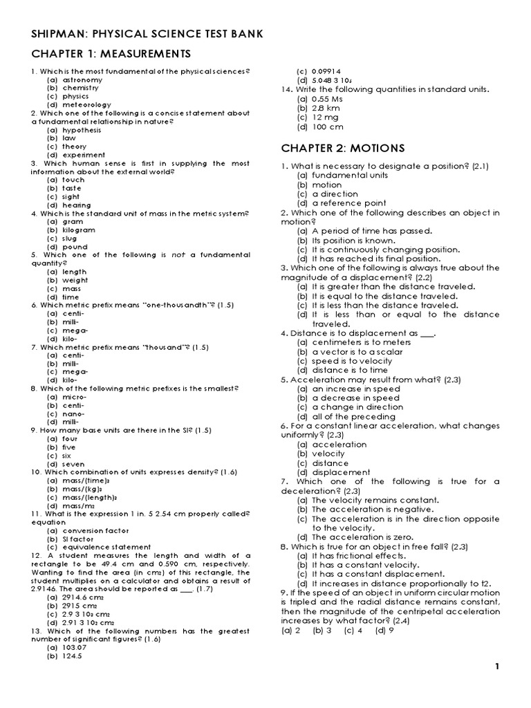 Shipman Physical Science Test Banks | PDF
