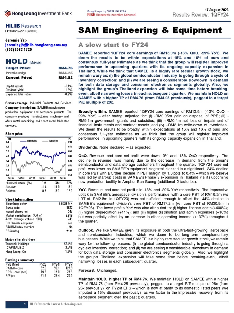 SAM Engineering & Equipment 20230817 HLIB | PDF | Investment Banking | Balance Sheet