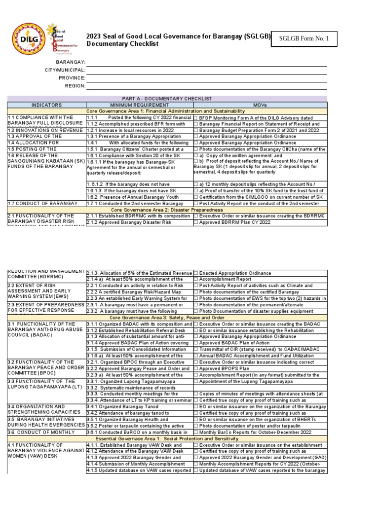 (Final) 2023 SGLGB Form 1-Documentary Checklist | PDF | Budget