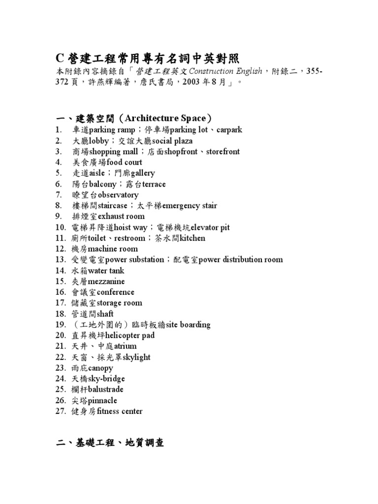 c 營建工程常用專有名詞中英對照 | PDF