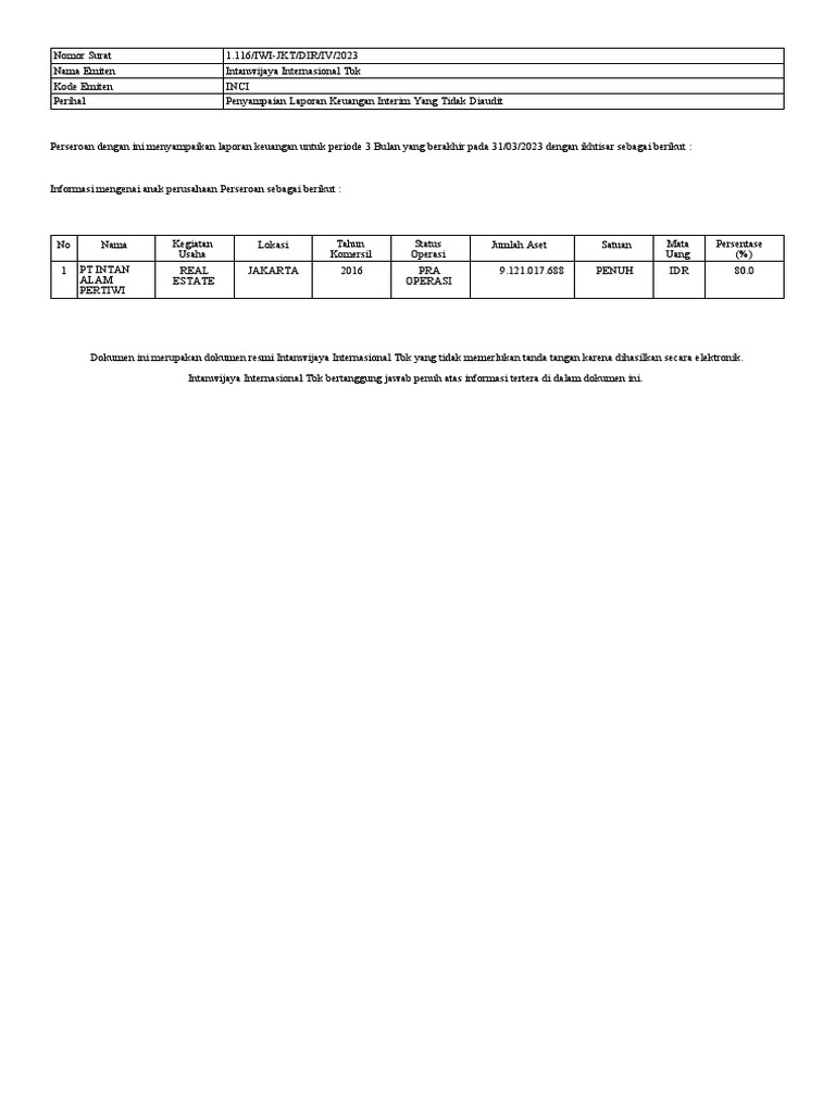 FinancialStatement 2023 I INCI | PDF