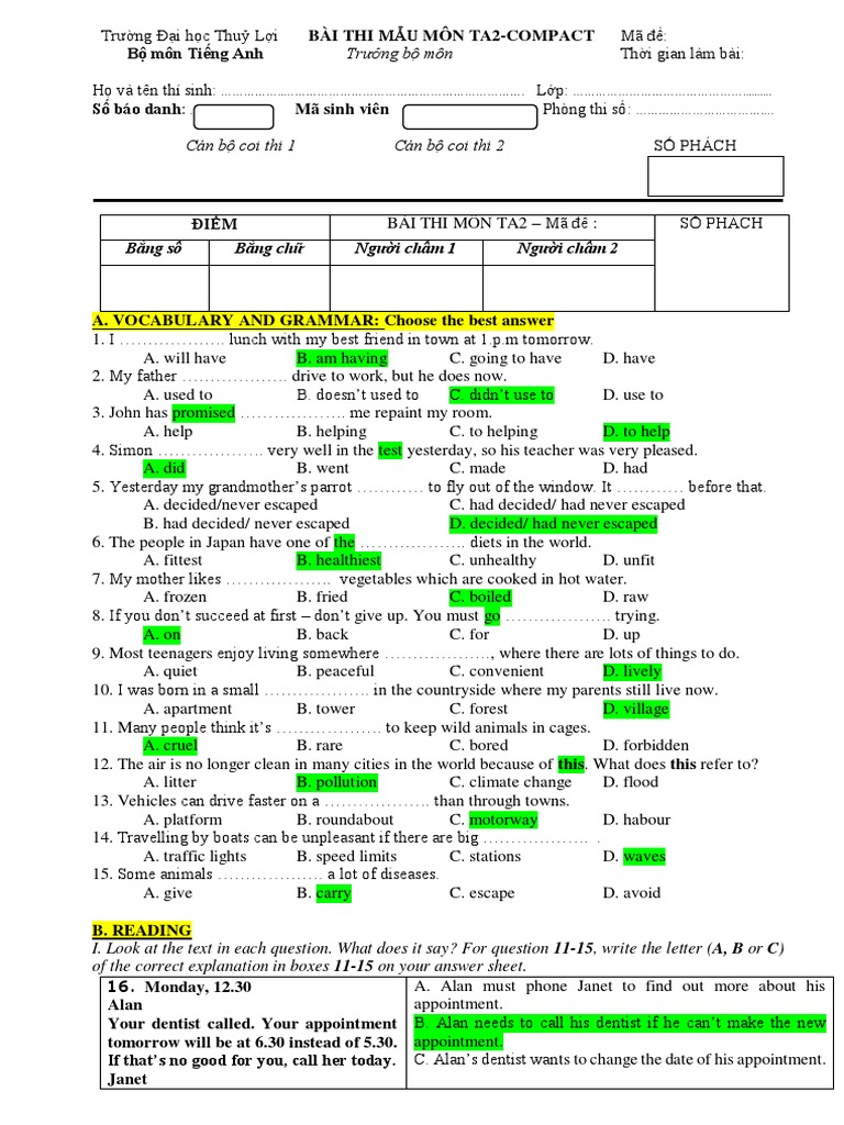 TA2 Compact Exam Sample Paper | PDF