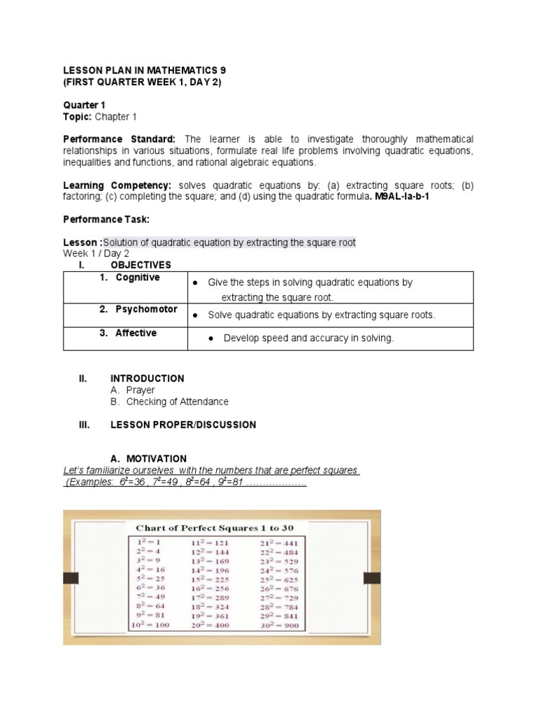 Solution of Quadratic Equation by Extracting The Square Root | PDF ...