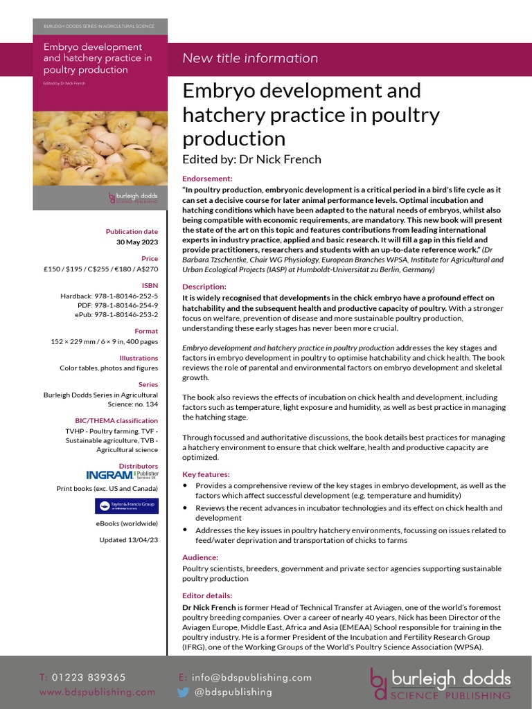 Embryo Development and Hatchery Practice in Poultry Production | PDF ...