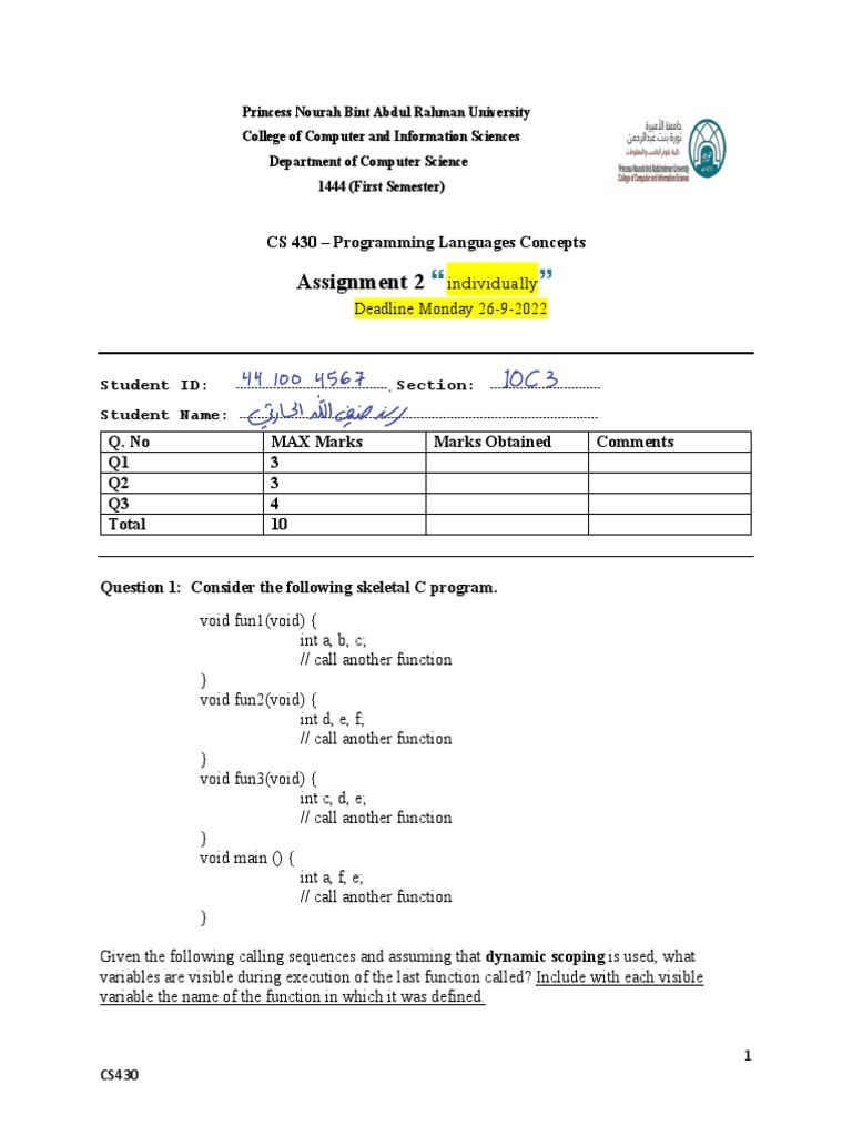 CS 430 Assignment#2 First 22 23 | PDF | Software Development | Computing