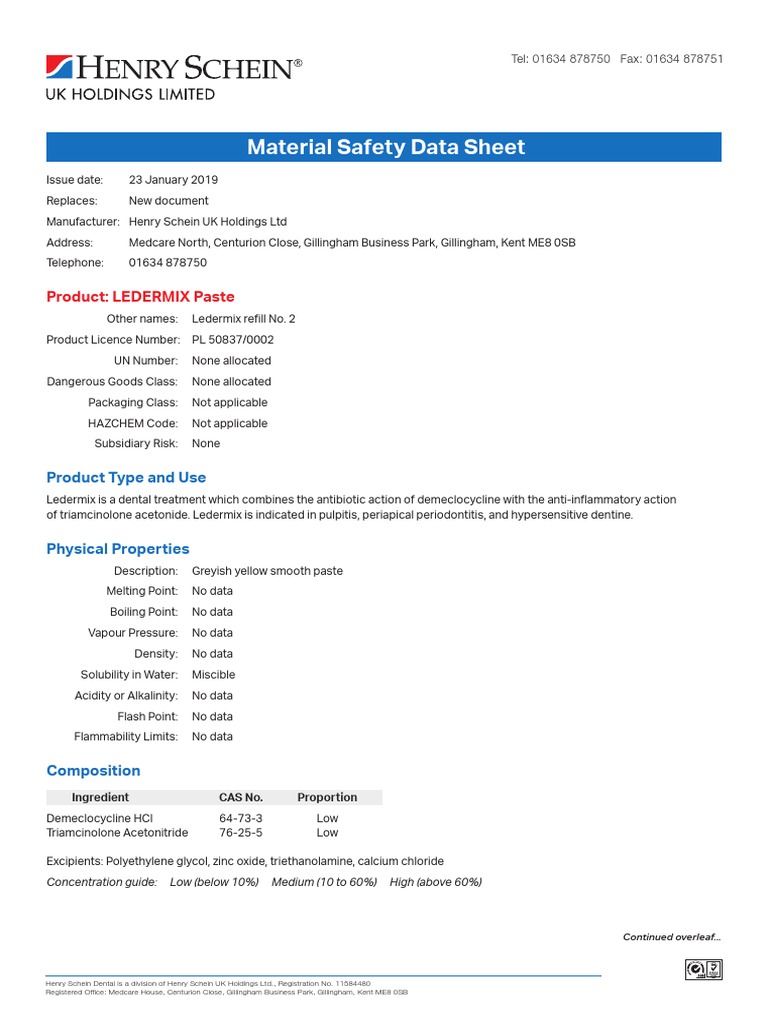 HSUK005 01 19 Ledermix Paste MSDS | PDF | Water | Materials