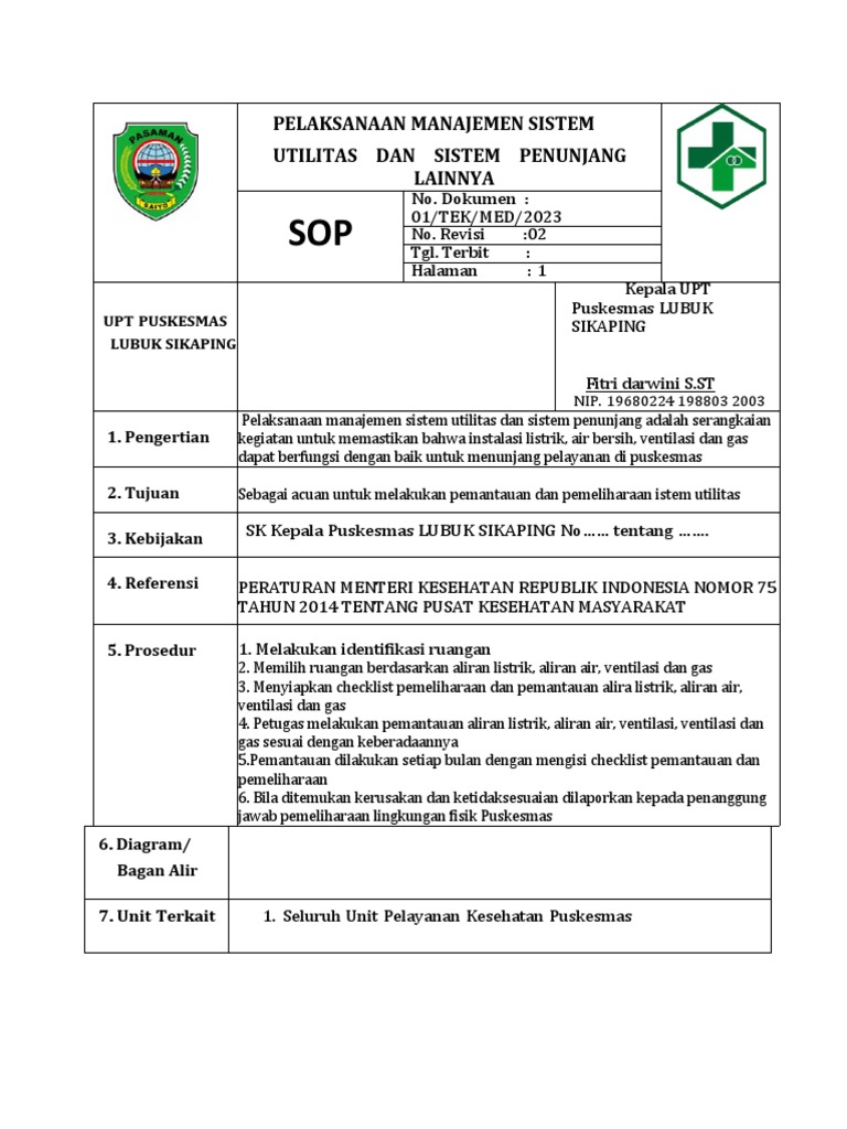 1.4.7.b.1 SOP Pelaksanaan Manjemen Sistem Utilitas Da Sistem Lainnya | PDF