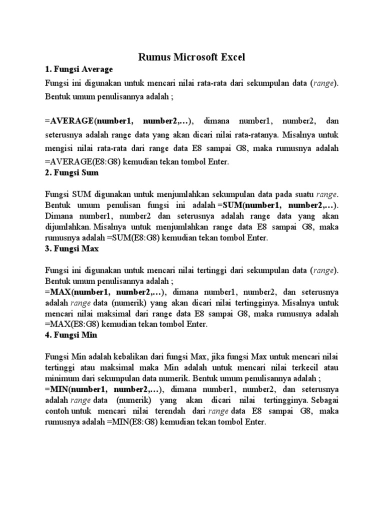 Rumus Microsoft Excel | PDF | Metode & Bahan Ajar | Komputer