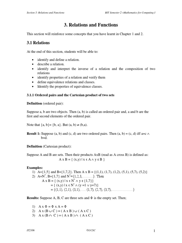 Relations and Functions | PDF | Function (Mathematics) | Set (Mathematics)
