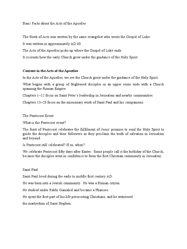 Basic Facts About The Acts of The Apostles | PDF | Acts Of The Apostles ...