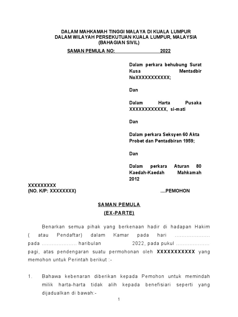 Originating Summons Ex-Parte (Distribution Order) | PDF