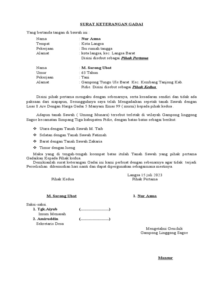 Surat Keterangan Gadai 2 | PDF