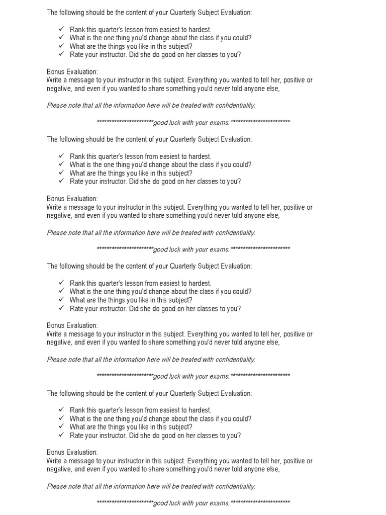 End of Semester Subject Evaluation 1 | PDF | Self-Improvement