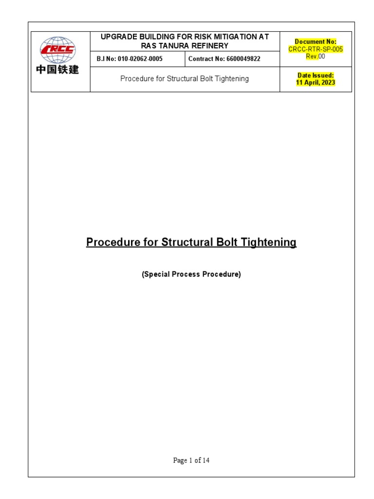 Procedure For Structural Bolt Tightening | PDF | Screw | Mechanical ...