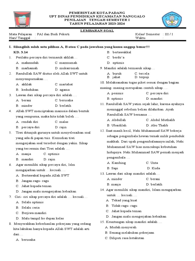 Soal PTS PAI Kelas 3 | PDF