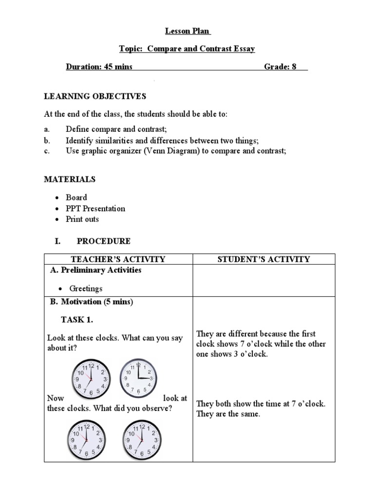 Compare and Contrast Lesson Plan | PDF | Lesson Plan | Learning