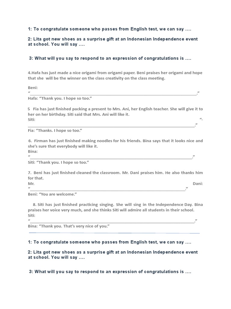 Responses to Praise and Congratulations | PDF