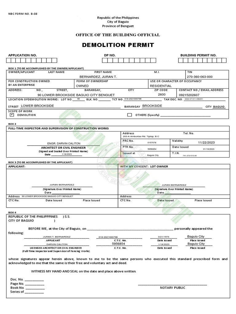 Demolition Form | PDF | Demolition | Water