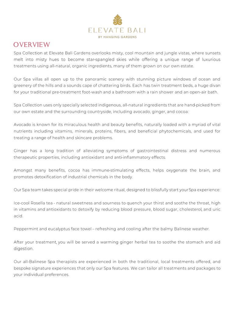 Elevate Bali Spa Menu | PDF